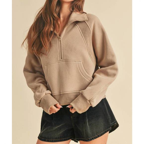 AEMI+CO | Tops | New Aemi Co Dove Funnel Neck Half Zip In Oat | Poshmark